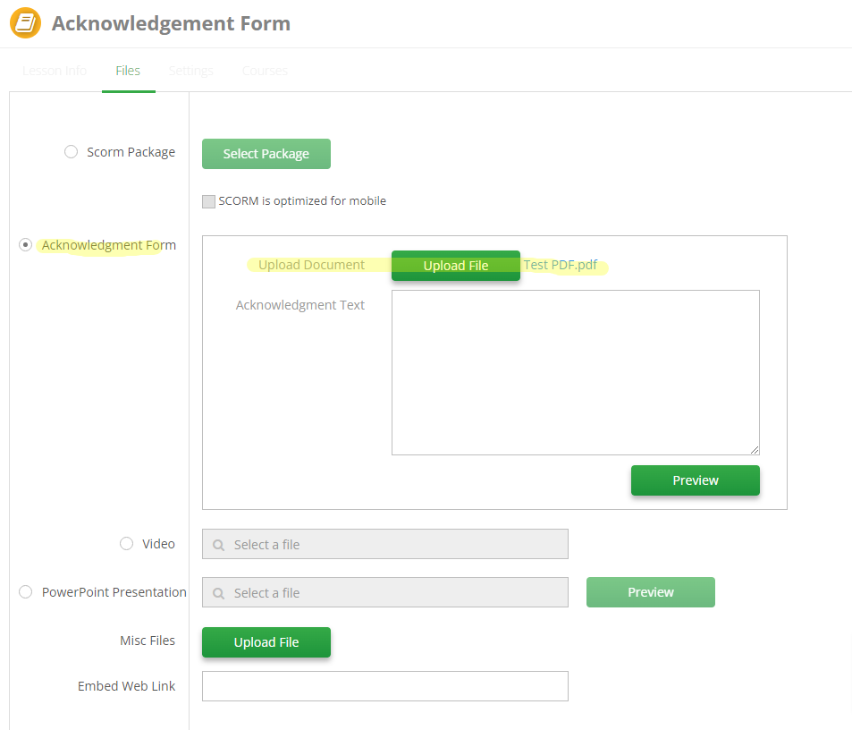 Creating Form Acknowledgments
