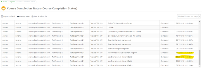 Transcripts vs Course Completion Report